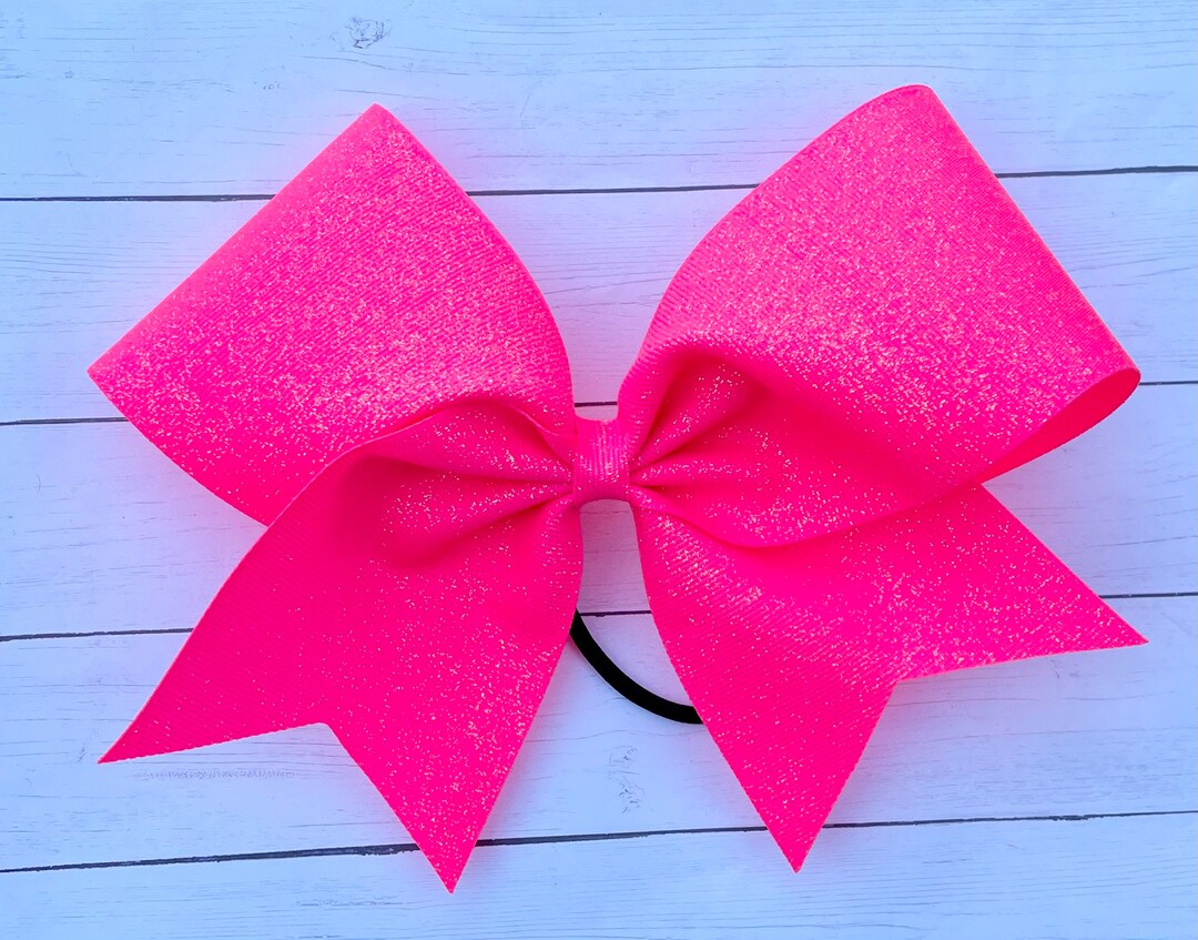 NEON PINK Cheer Bow - Big Pink Glitter Cheer Bow - Breast Cancer ...