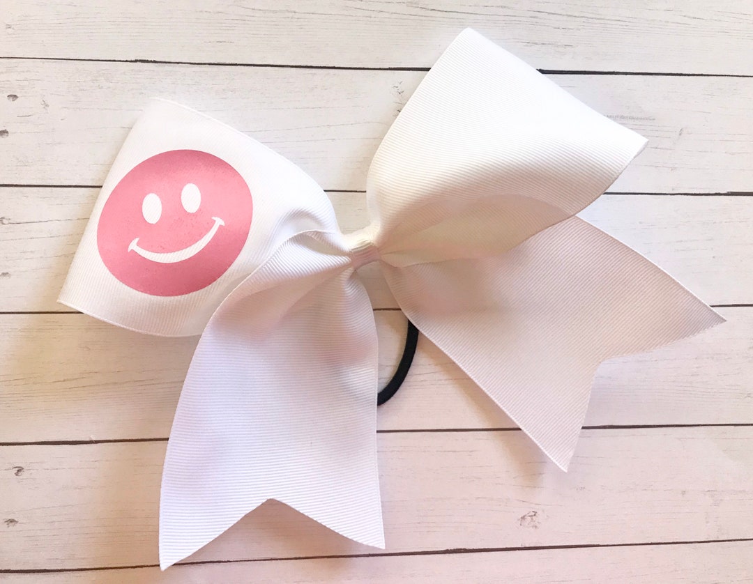 SMILEY Cheer Bow // Smiley Face Bow // Happy Face Bow // Ponytail Bow ...