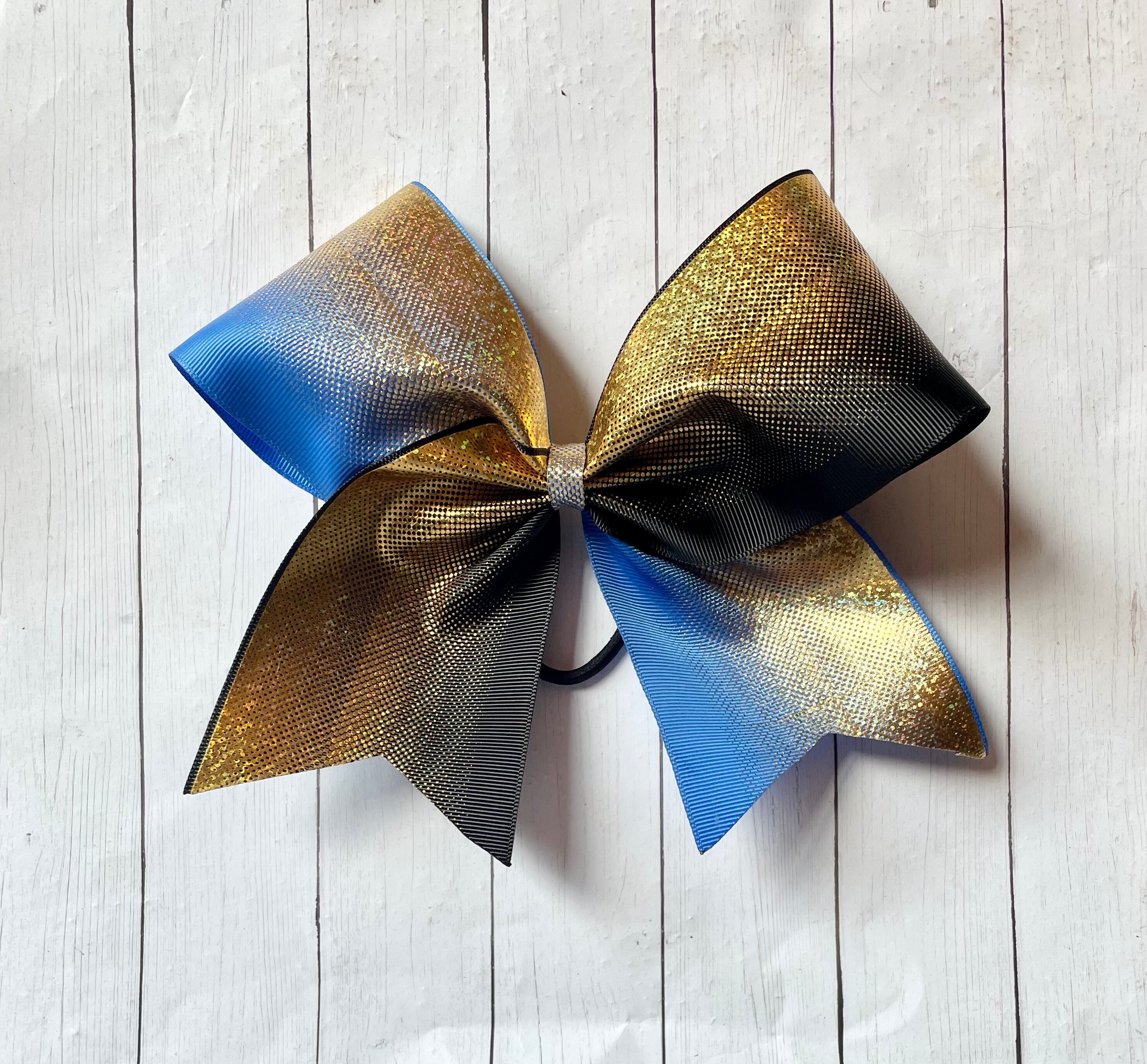 Royal Blue and Black Gold Holographic Ombré Cheer Bow / Tick Tock Bow ...