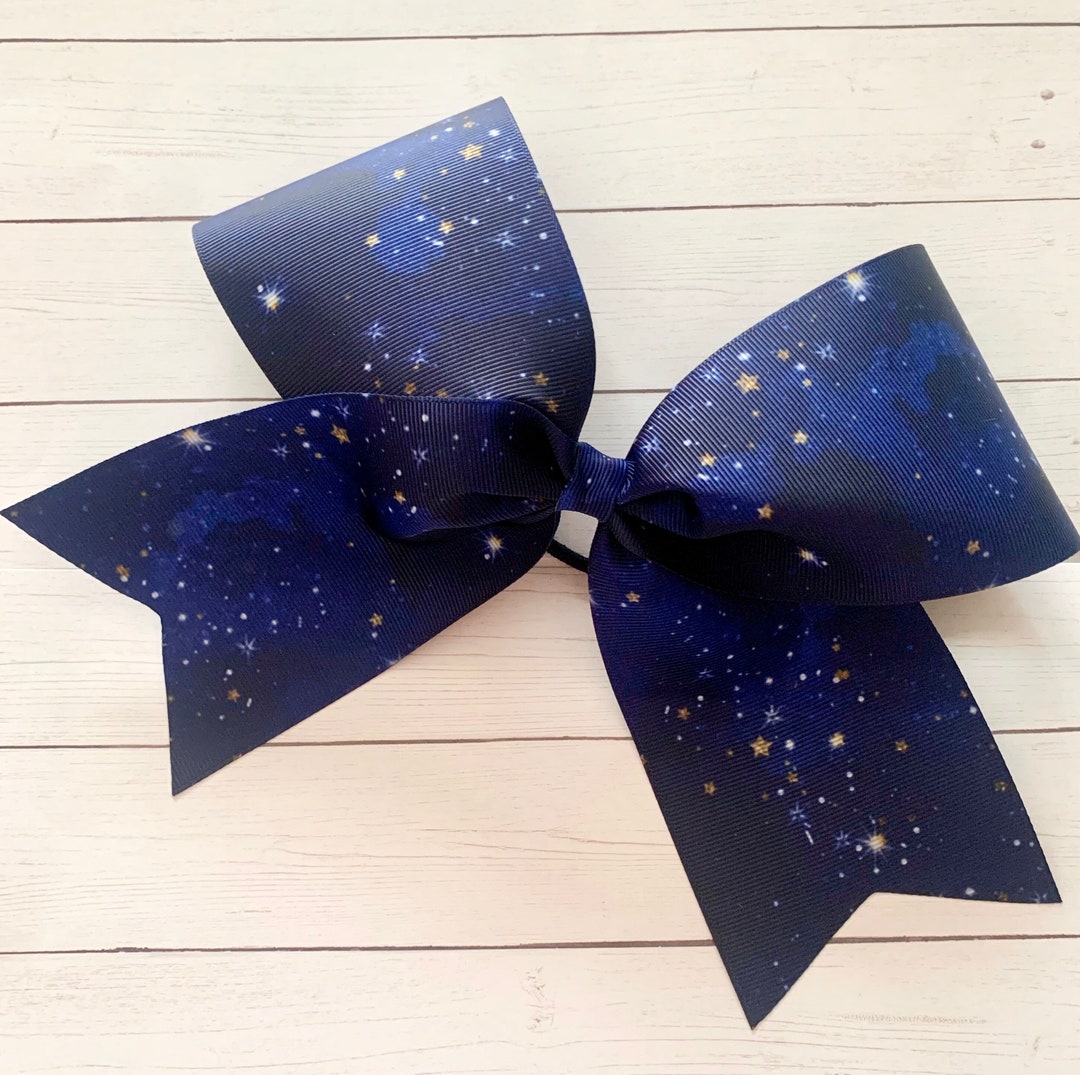 Navy Blue Cheer Bow MILKY WAY GALAXY Big 3” Grosgrain ( Blue Navy Star ...