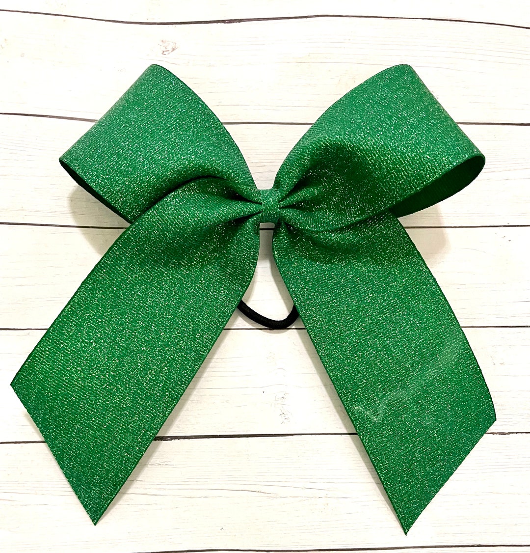Emerald Green Glitter Cheer Bow - Slant Tails - Half up Half Down Thick ...