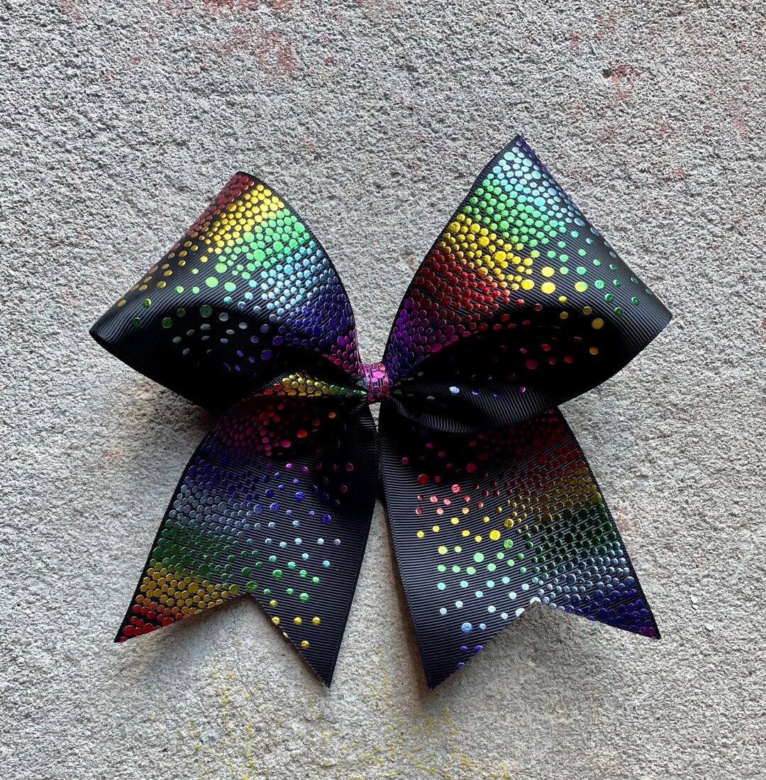 BLACK Cheer Bow //rainbow HOLOGRAPHIC Dazzle Bow // Hair Bow for ...