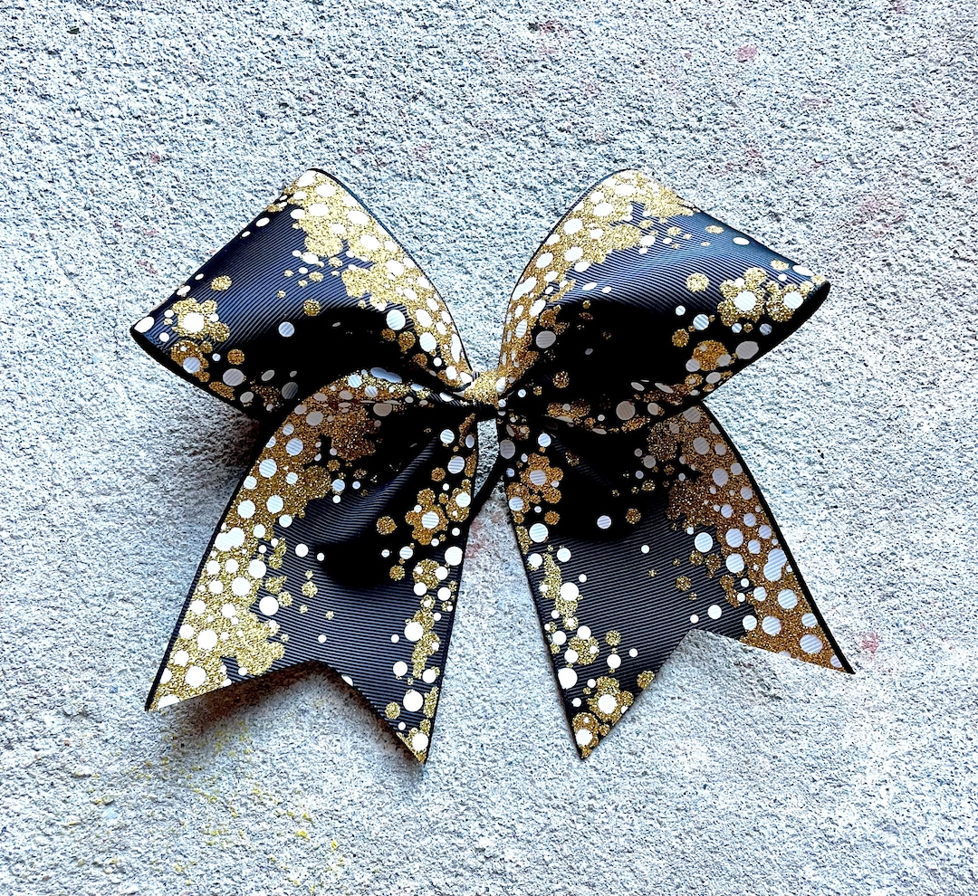 Black GLITTER Cheer Bow // Big Black Cheer Bow // Black Gold White ...