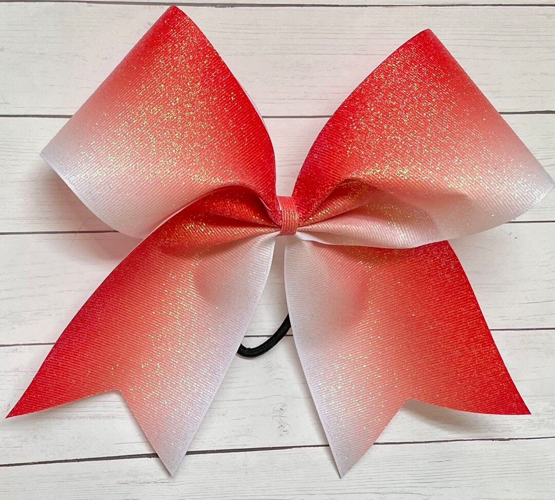Red and White CHEER Bow, Red Ombré Glitter Cheer Bow - Big Sparkly ...