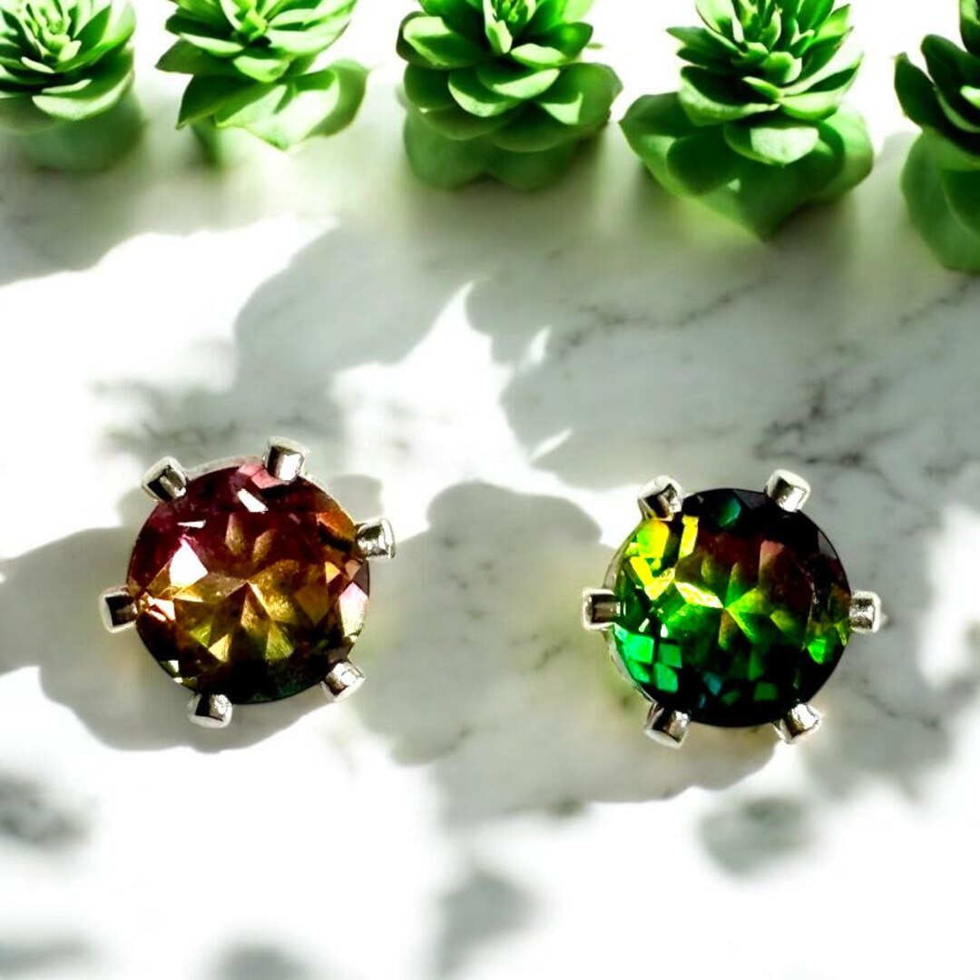 Earrings 6mm Faceted Watermelon Quartz Gemstone Stud Earrings With ...