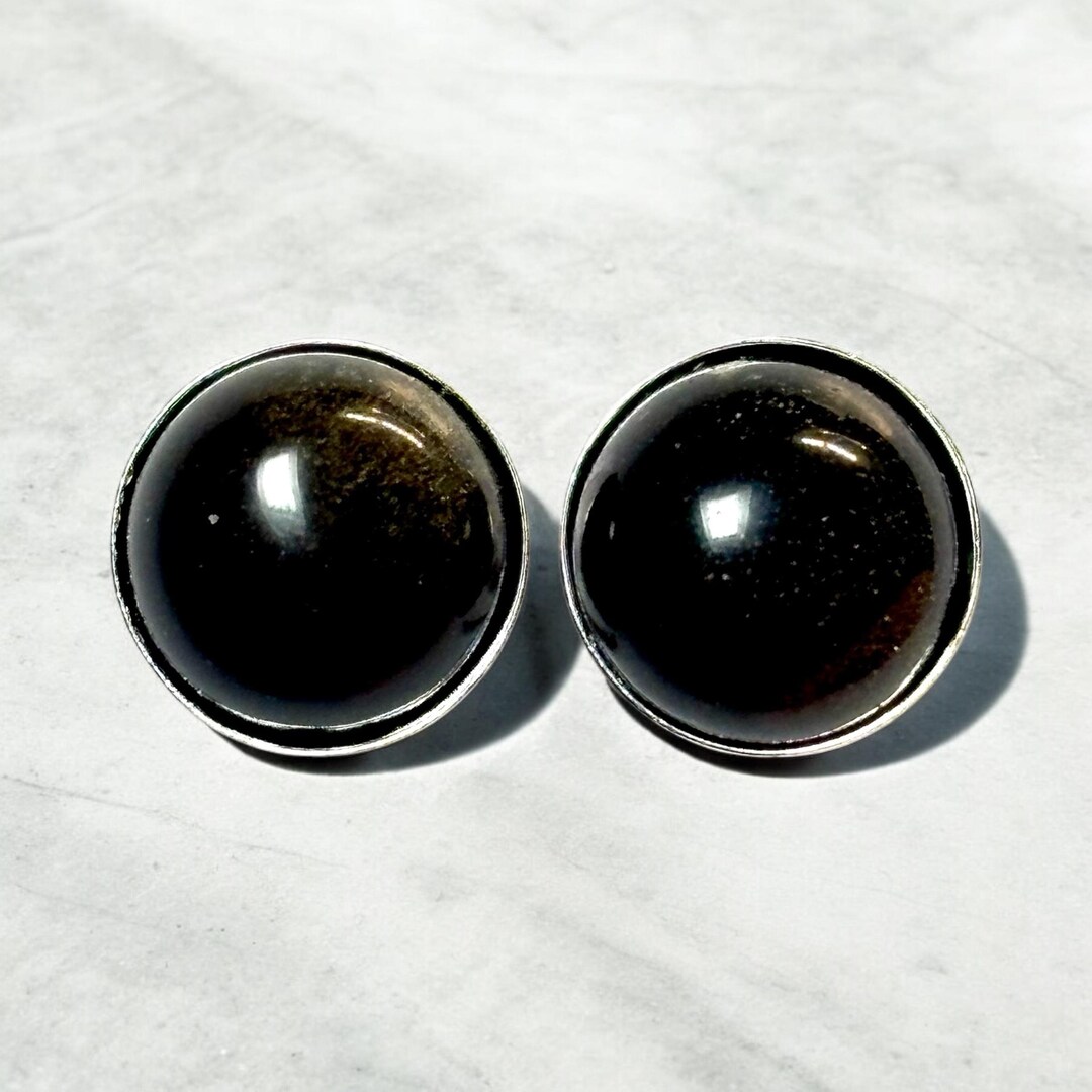 10mm Golden Obsidian Round Gemstone Stud Earrings With Sterling Silver ...