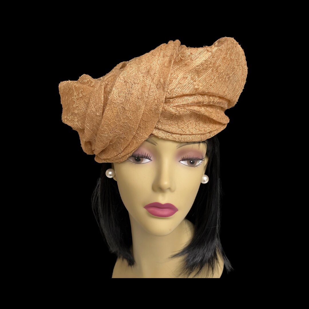 Vintage Mr. John Lace Turban Style Hat Light Honey Brown / Tan Chapeau ...