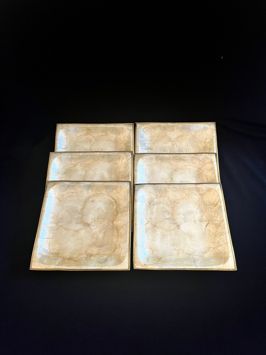 Vintage 8 Square Capiz Plates W/ Brass Trim Set of Six - Etsy