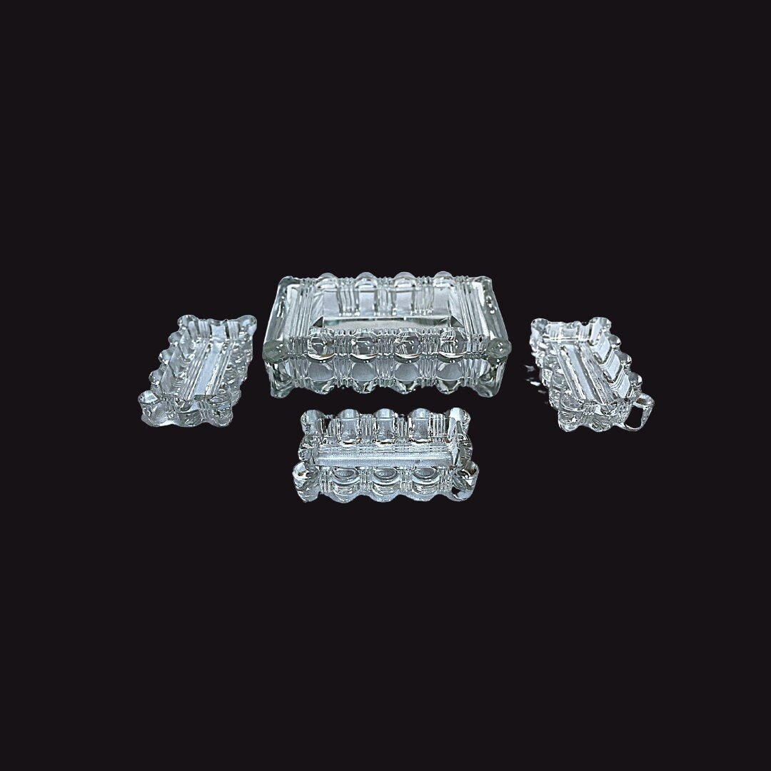 Vintage Art Deco Glass Cigarette Box and Three (3) Individual Ashtrays ...