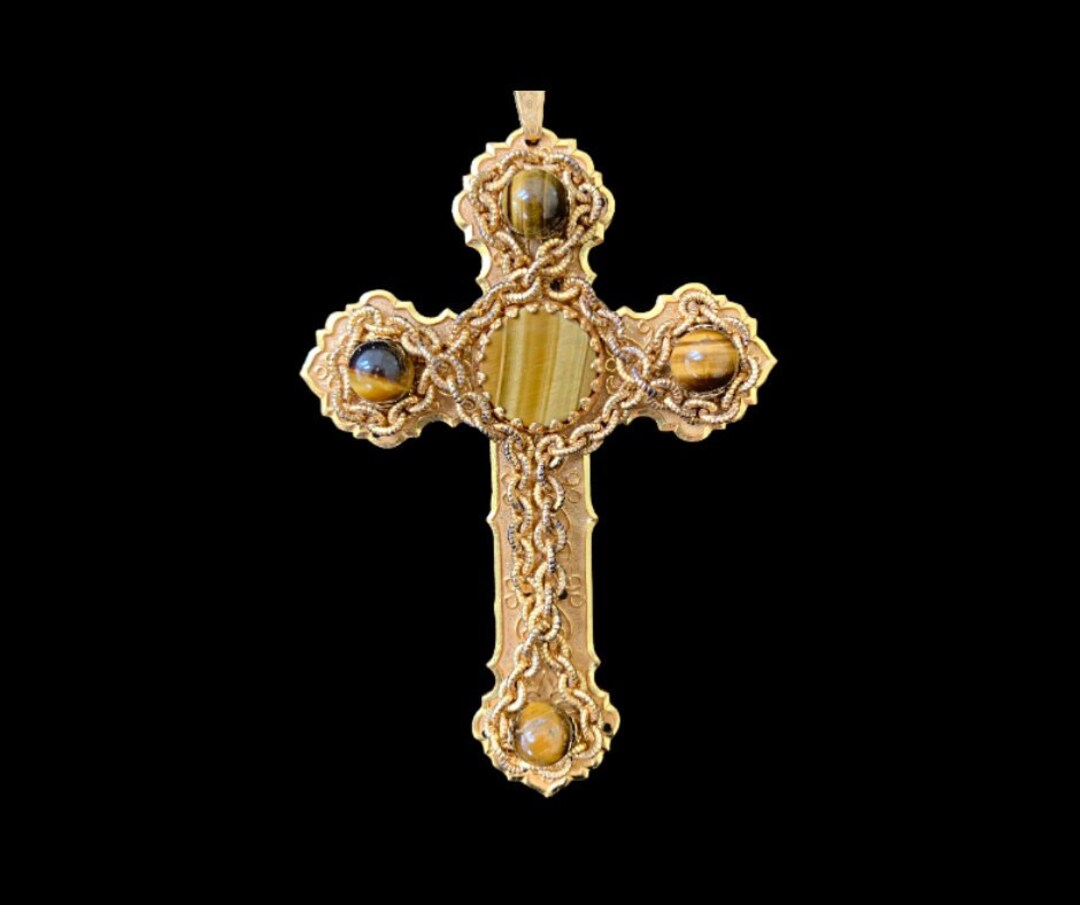 Miriam Haskell Tiger's Eye Cross Necklace - Etsy
