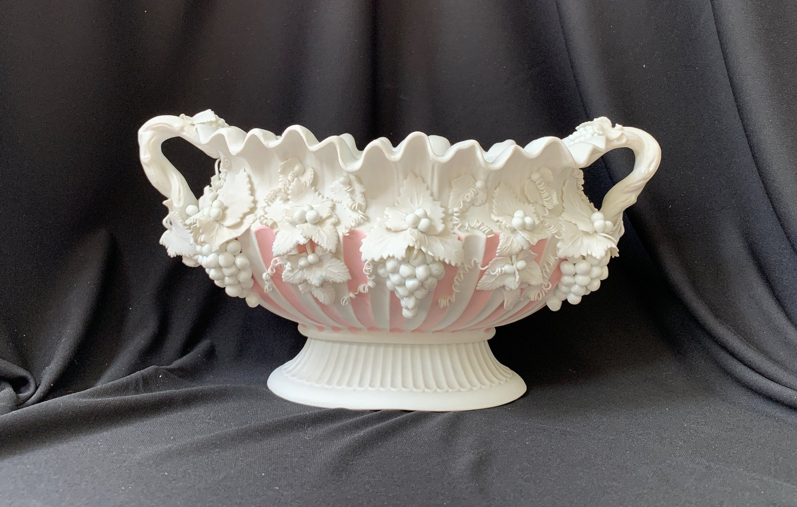 Vintage Ceramic Bisque Handled Compote / Bowl With Grape Clusters ...