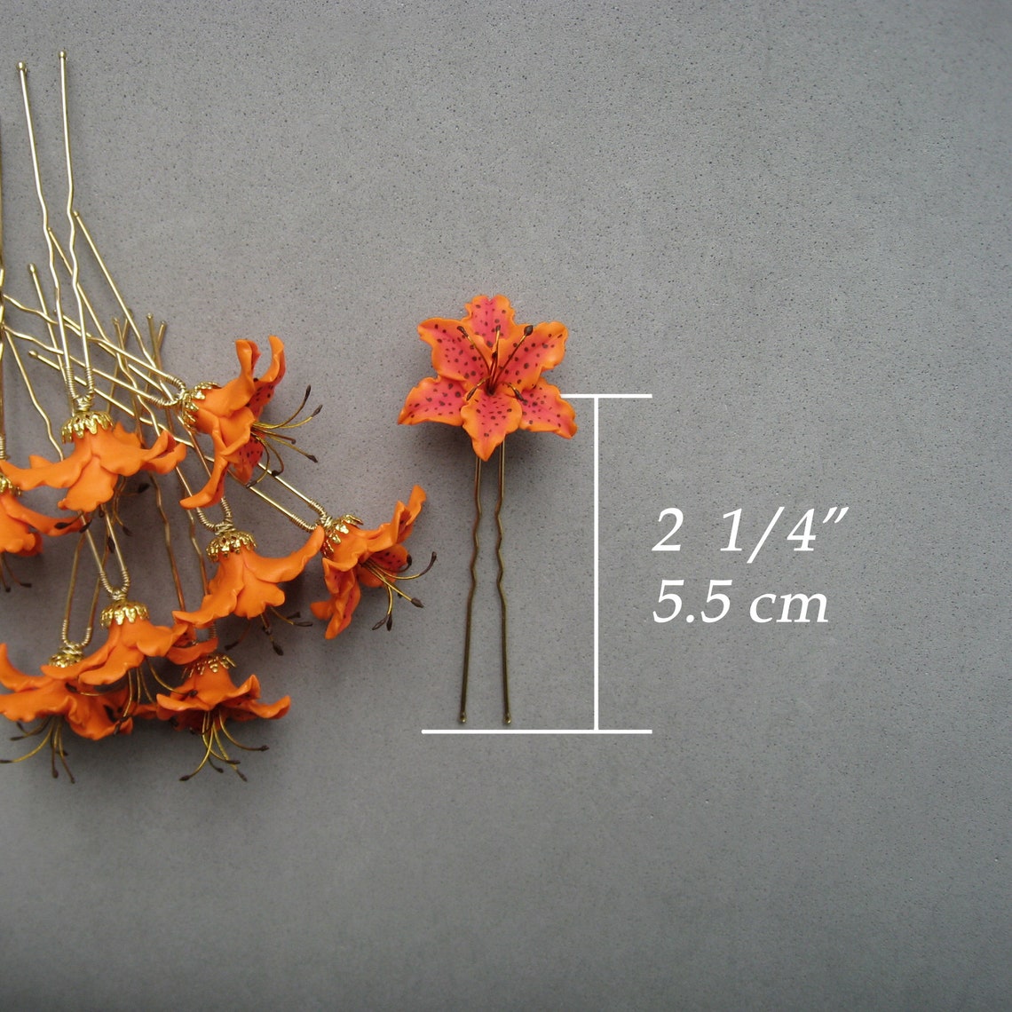 Tiger lily flower Tropical floral hair pins Hawaiian orange | Etsy