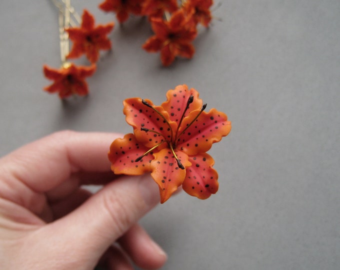 Tiger Lily Flower Tropical Floral Hair Pins Hawaiian Orange - Etsy