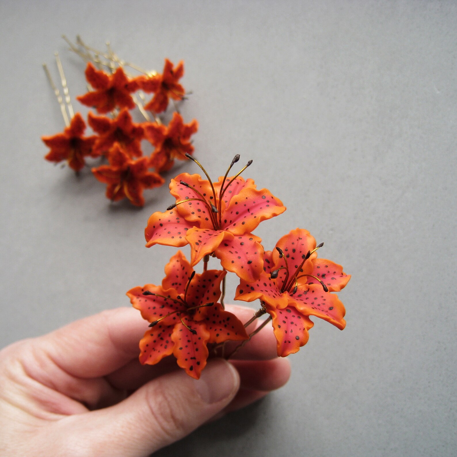 Tiger Lily Flower Tropical Floral Hair Pins Hawaiian Orange | Etsy