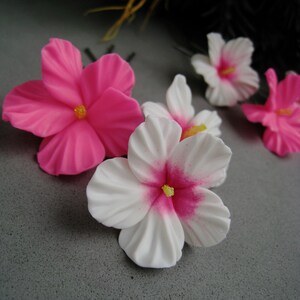 White Pink Hibiscus Pins Set 3pcs Tropical Flowers Bridal Hair ...