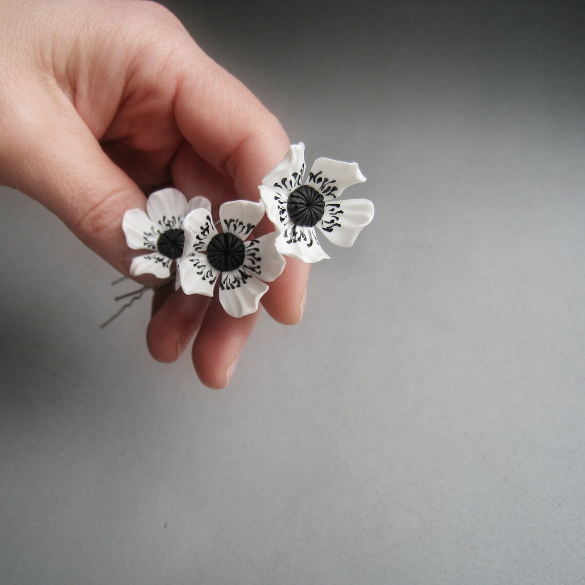 Japanese Anemone Pins White Black Flower Formal Bridal Hair | Etsy