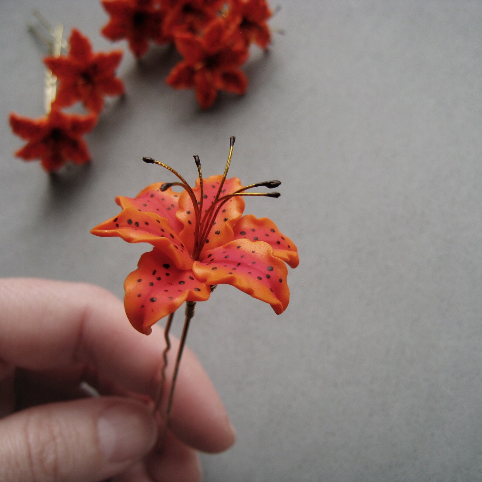 Tiger Lily Flower Tropical Floral Hair Pins Hawaiian Orange | Etsy