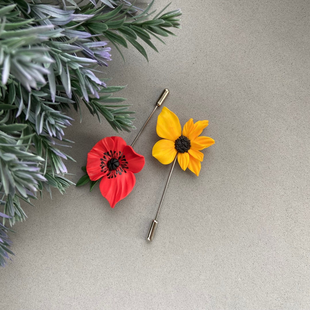 Yellow Sunflower Red Poppy Brooch Pin Christmas Gift for Mom Sister ...