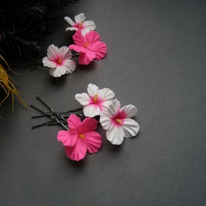 White Pink Hibiscus Pins Set 3pcs Tropical Flowers Bridal Hair ...