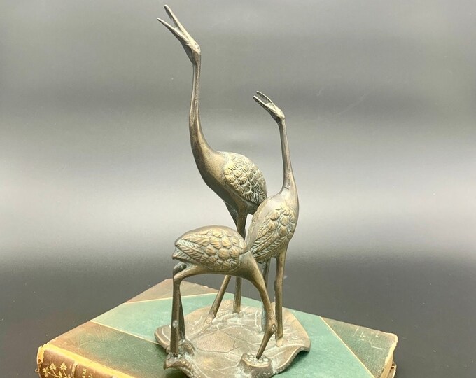 Tall Wading Birds Figurine Statue Brass Bronze 3 Cranes Herons Ibises ...