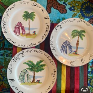 Set of 3 Tropical Island Plates With Palm Trees and Cabanas - Etsy