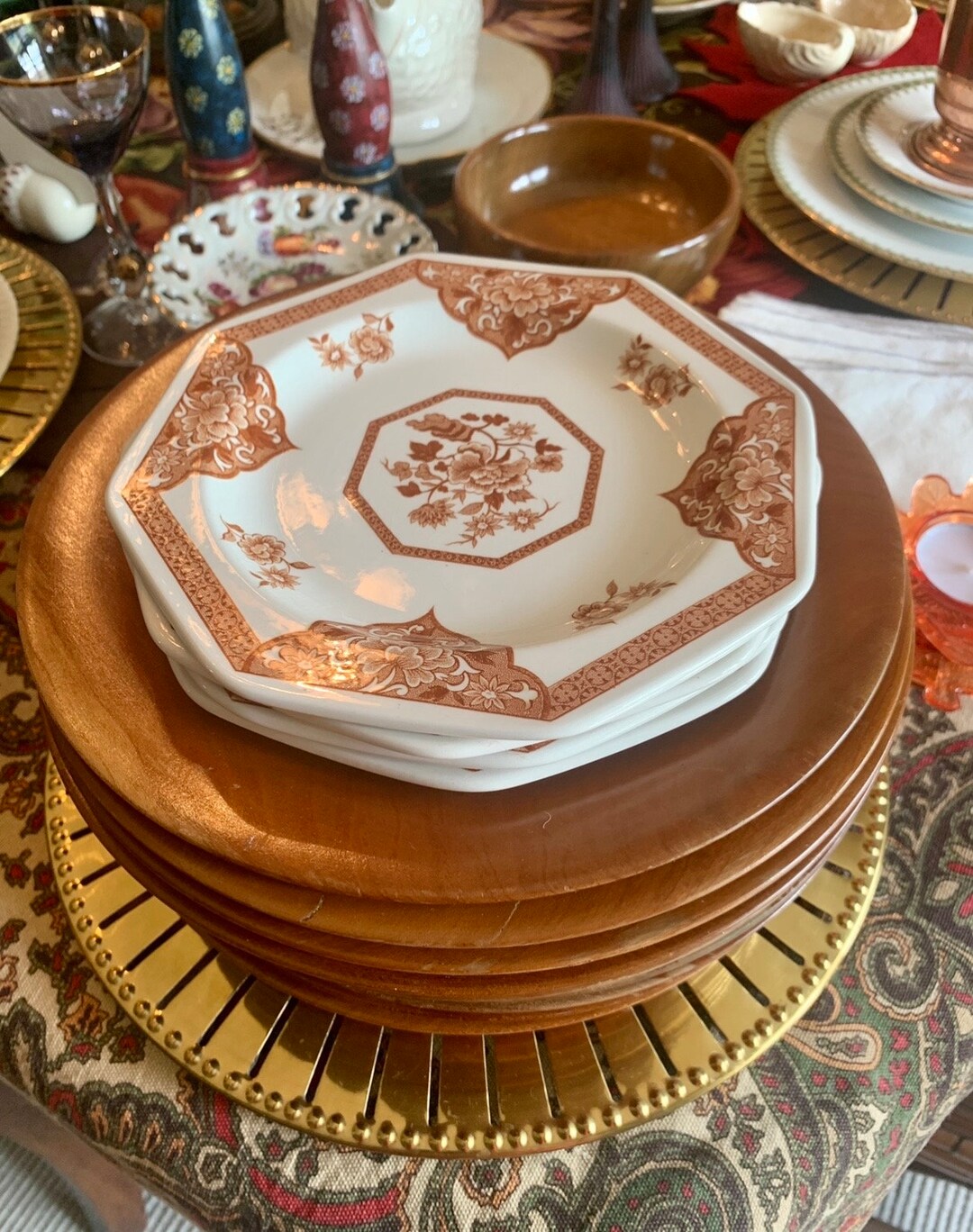 Vintage J & G Meakin Old Pekin 4 Salad Plates 7 Brown 8 Sides Great ...