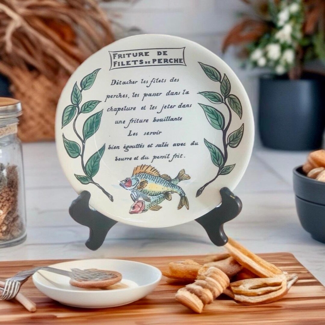 French Fish Recipe Plate 9.5" Perch Fillets Plate by Gien France Fish ...