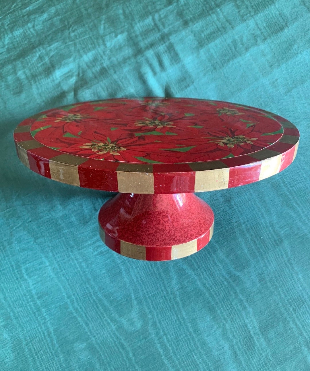 Christmas Cake Stand Artist Signed Annie Modica Red Poinsettia Cake ...