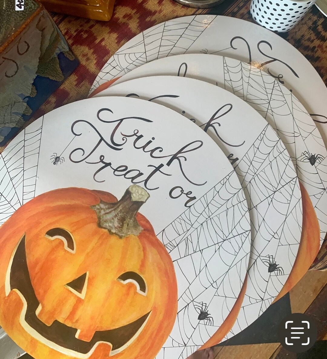 Halloween Cork Placemats 4 Round Jack O Lantern Spider Placemats Trick ...