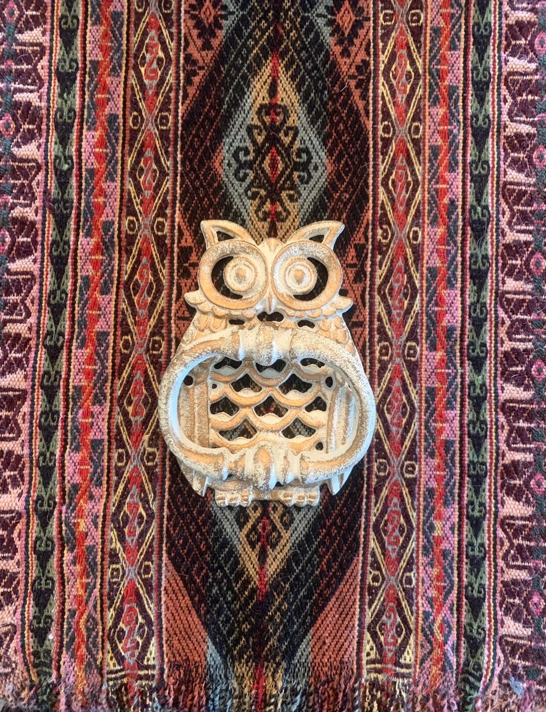 Owl Door Knocker White Gold Paint Cast Iron Door Knocker for Front Door ...