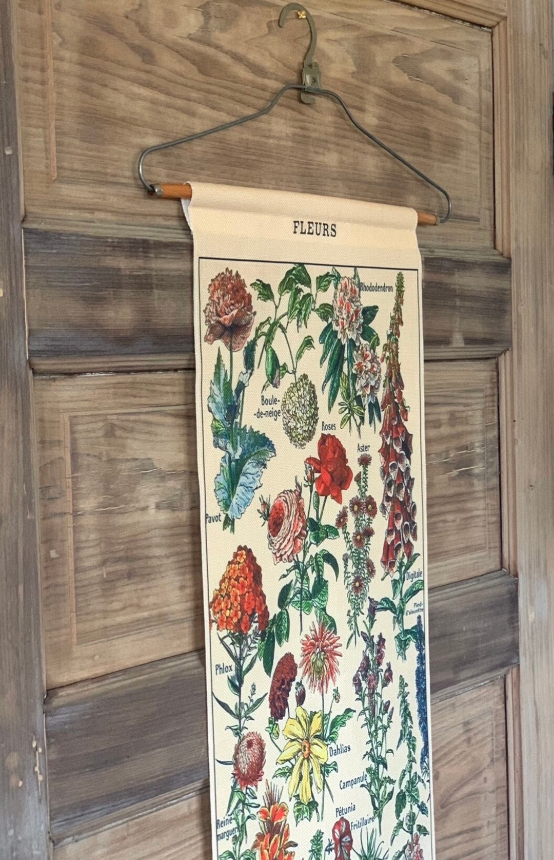 Vintage Style Botanical Flower Chart Wall Hanging French Fleurs Fabric ...