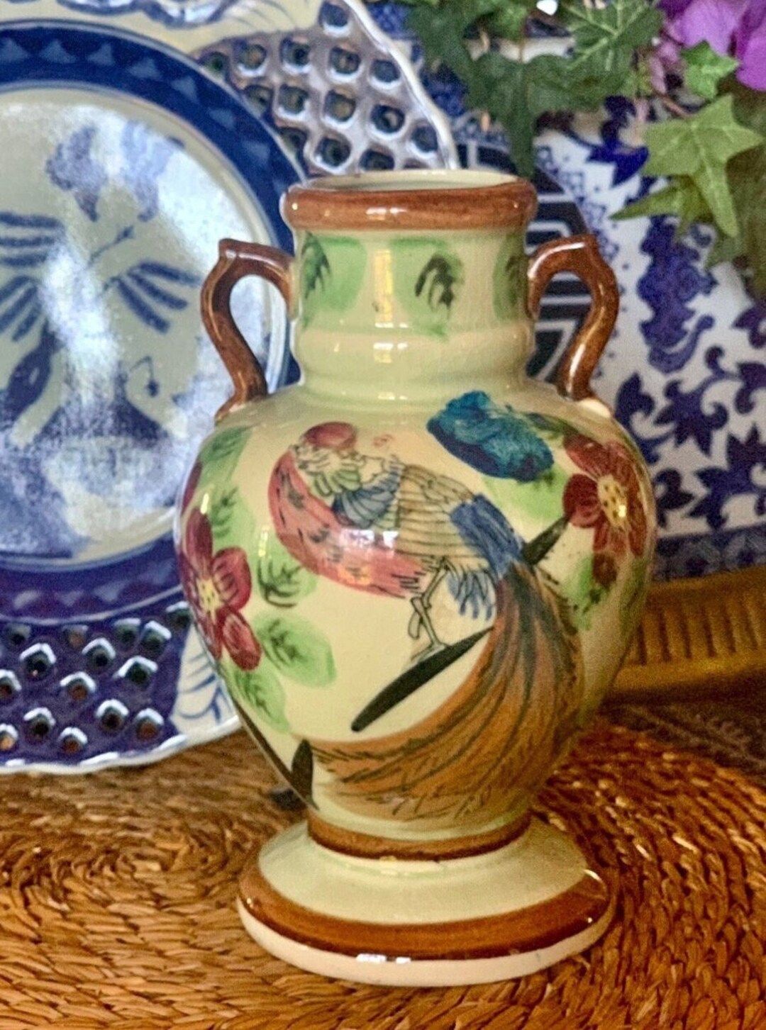 Vintage Japanese Bird Vase Japanese Pottery Urn Japanese Bird Vase W ...