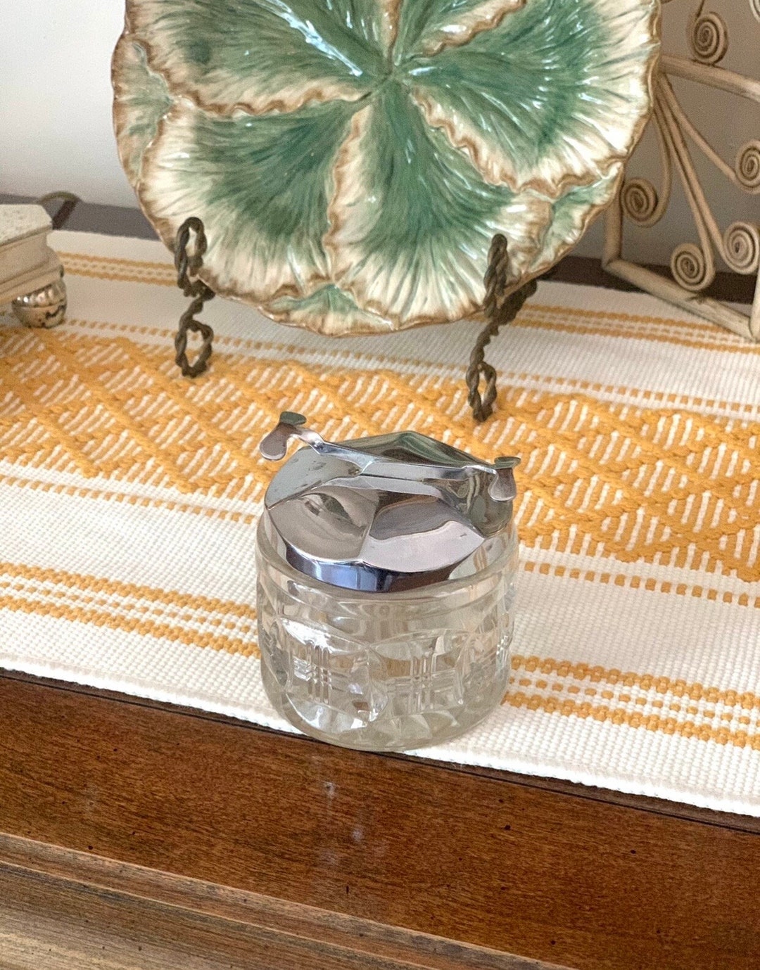 Vintage Sugar Bowl Clear Glass Sugar Cube Bowl Built in Tongs in Lid ...