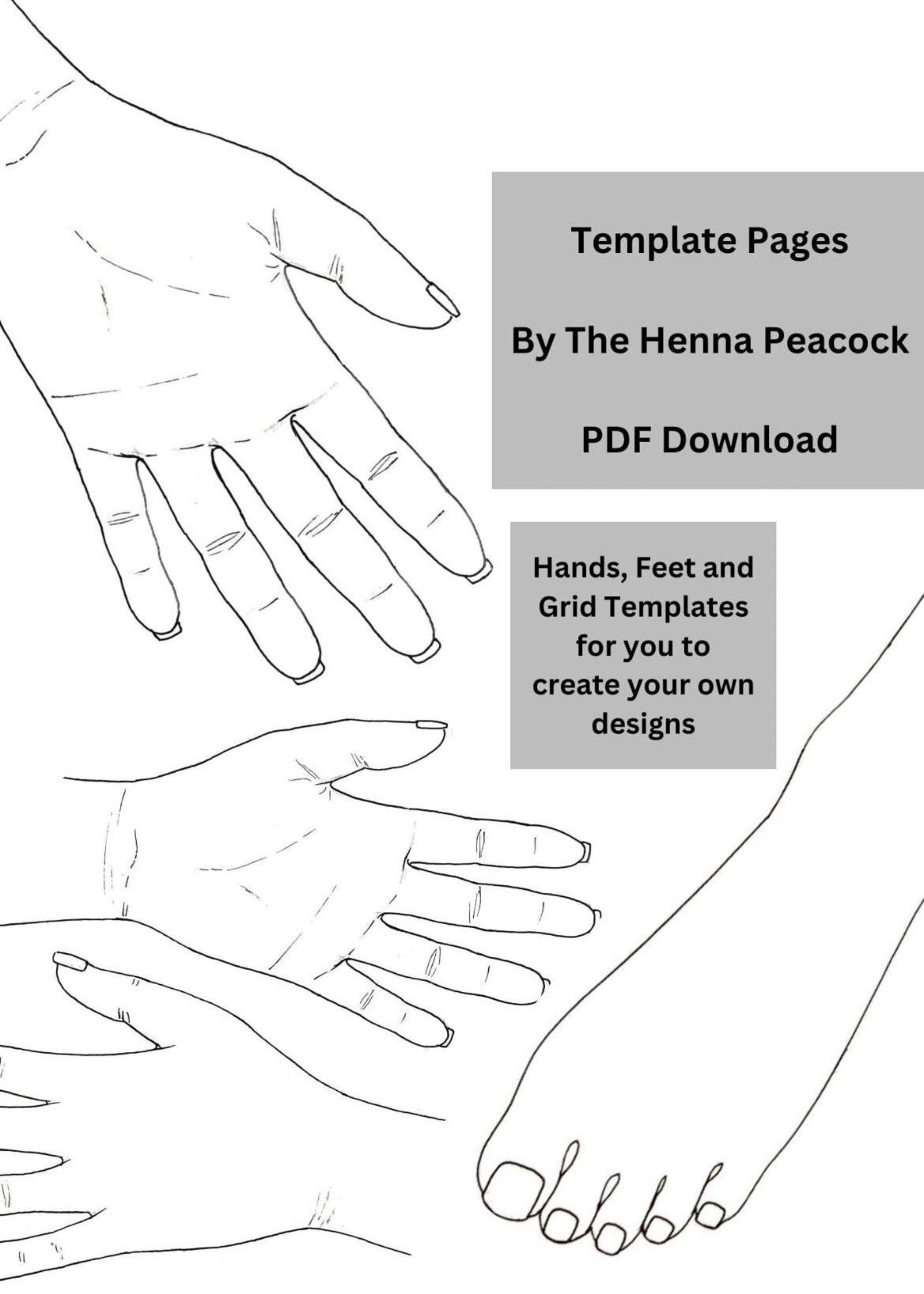 Henna Templates E-book | A Selection of Blank Hands, Feet and Grid ...