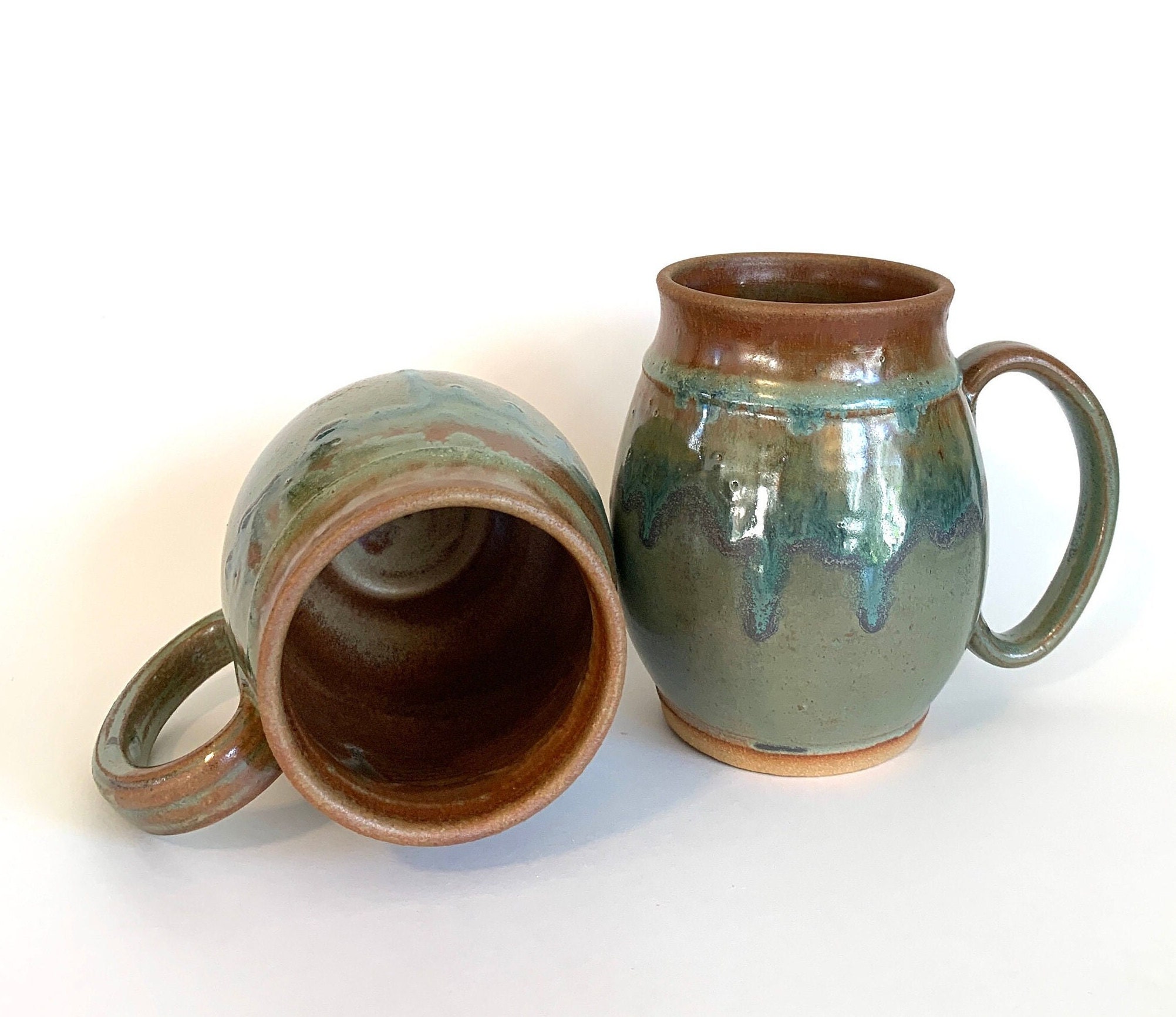 Handmade Green and Tan Mug Large Ceramic Mug 20oz Mug Green | Etsy