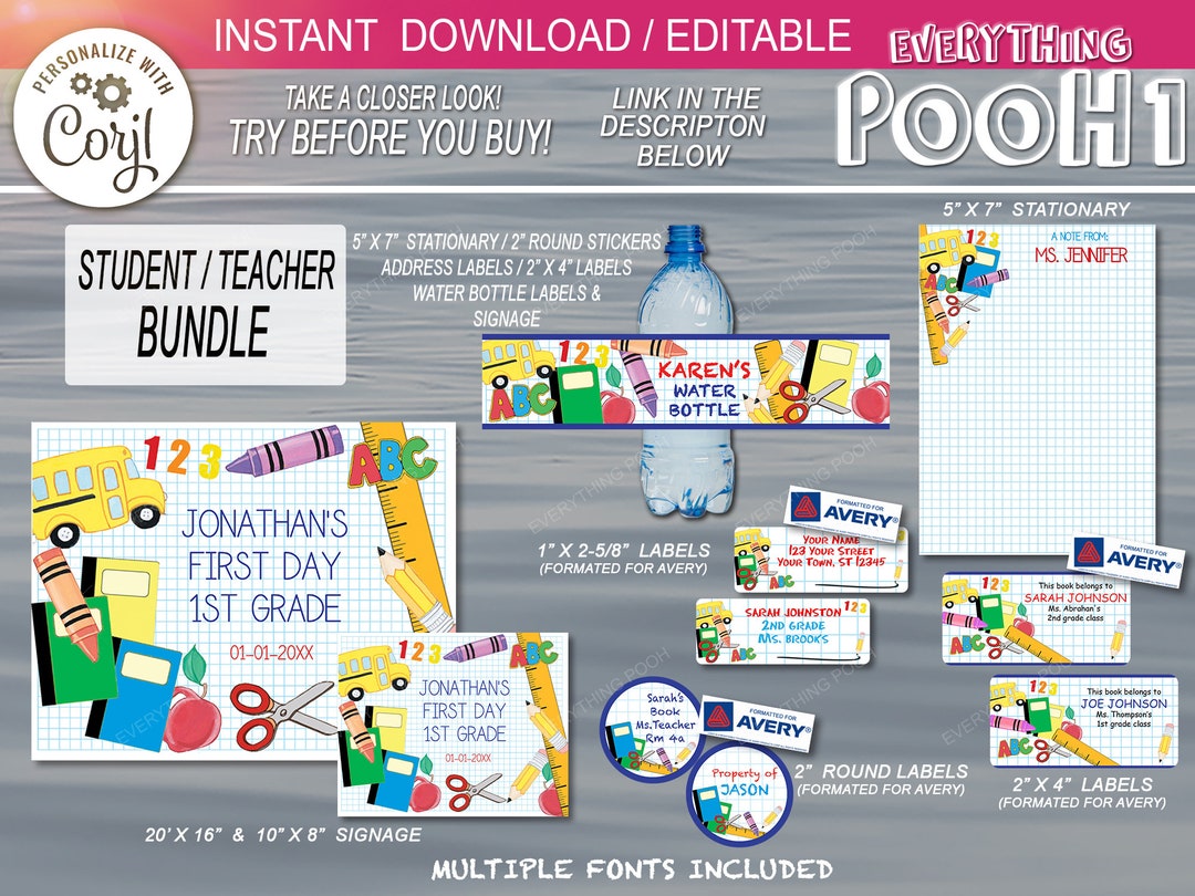 NEW! School Themed ADDRESS Label / Instant Download & Editable ...