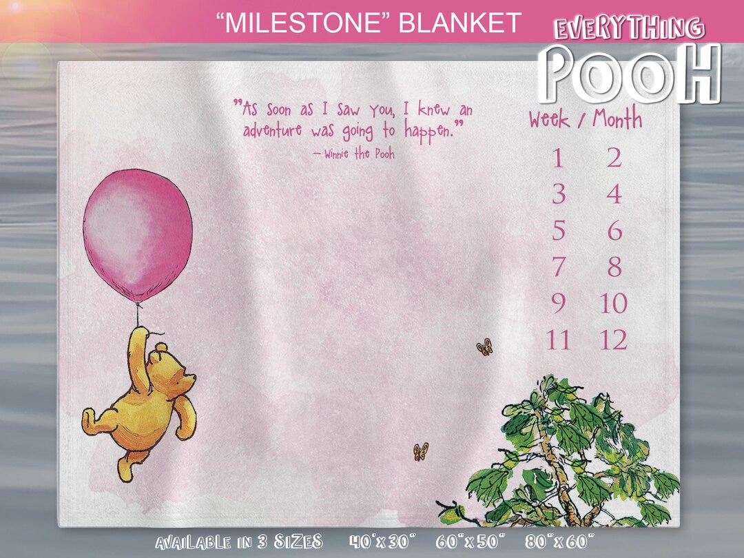 Winnie the Pooh MILESTONE Blanket PINK BALLOON Classic Pooh Quote ("as ...
