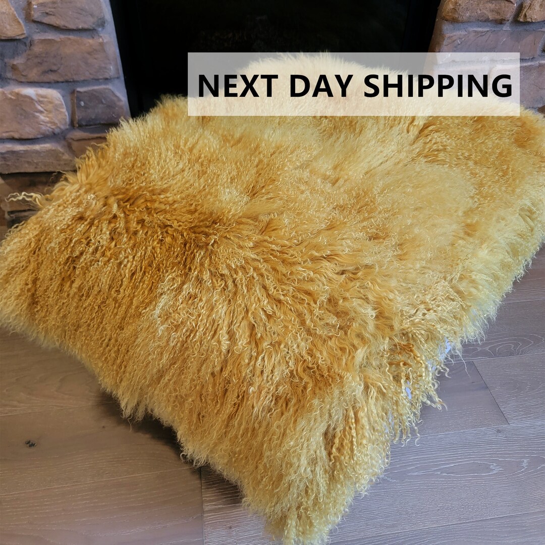 Tibetan Mongolian Lamb Fur Rug Gold, Sheepskin, Fur Hide, Fur Rug, Lamb ...