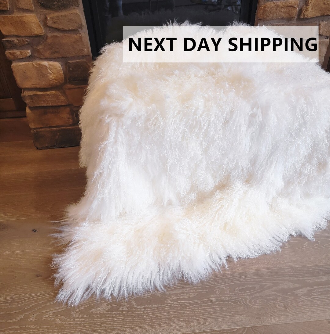 Tibetan Mongolian Lamb Fur Rug Bleached White, Sheepskin, Fur Hide, Fur ...