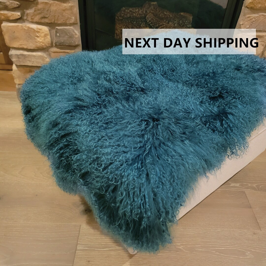 Tibetan Mongolian Lamb Fur Rug Teal, Sheepskin, Fur Hide, Fur Rug, Lamb ...