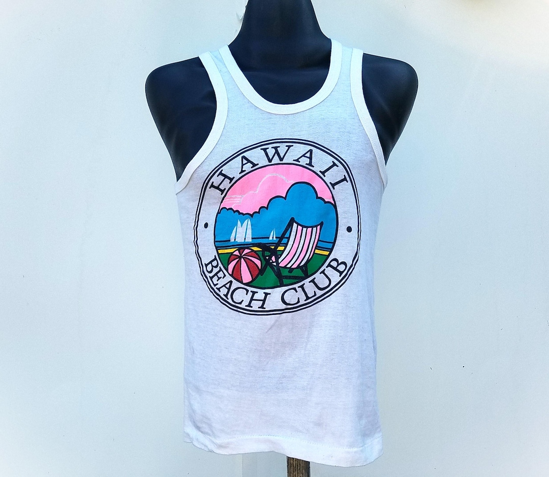 Vintage 1980s HAWAII BEACH CLUB White Retro Muscle Tank Top Unisex ...