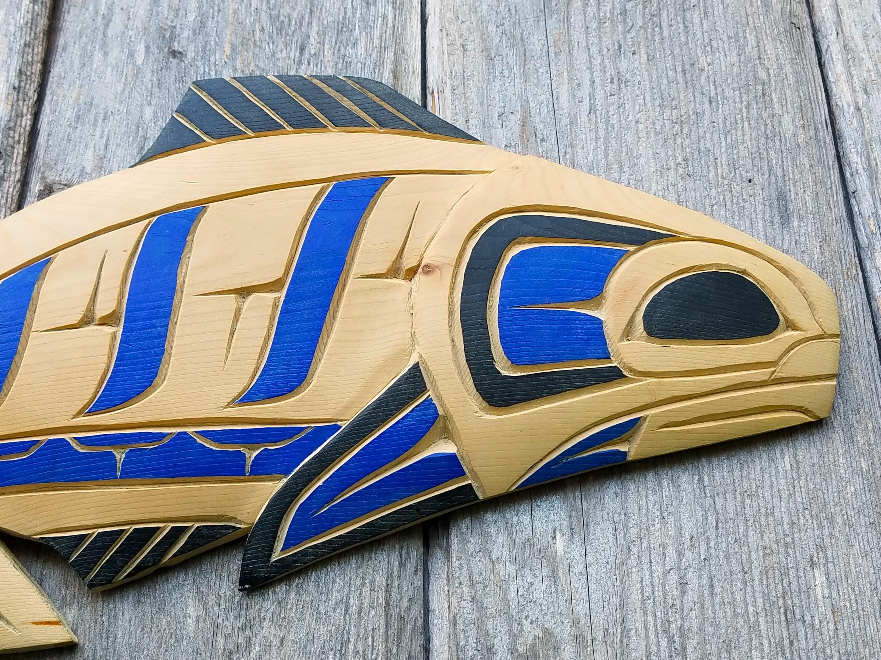 Vintage First Nations Indigenous Art SALMON Wood Carving - Signed Coast ...