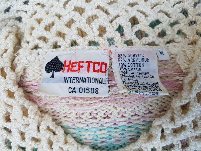 Vintage 70s Pastel Knit Sweater With Lace Crochet Collar by Heftco ...
