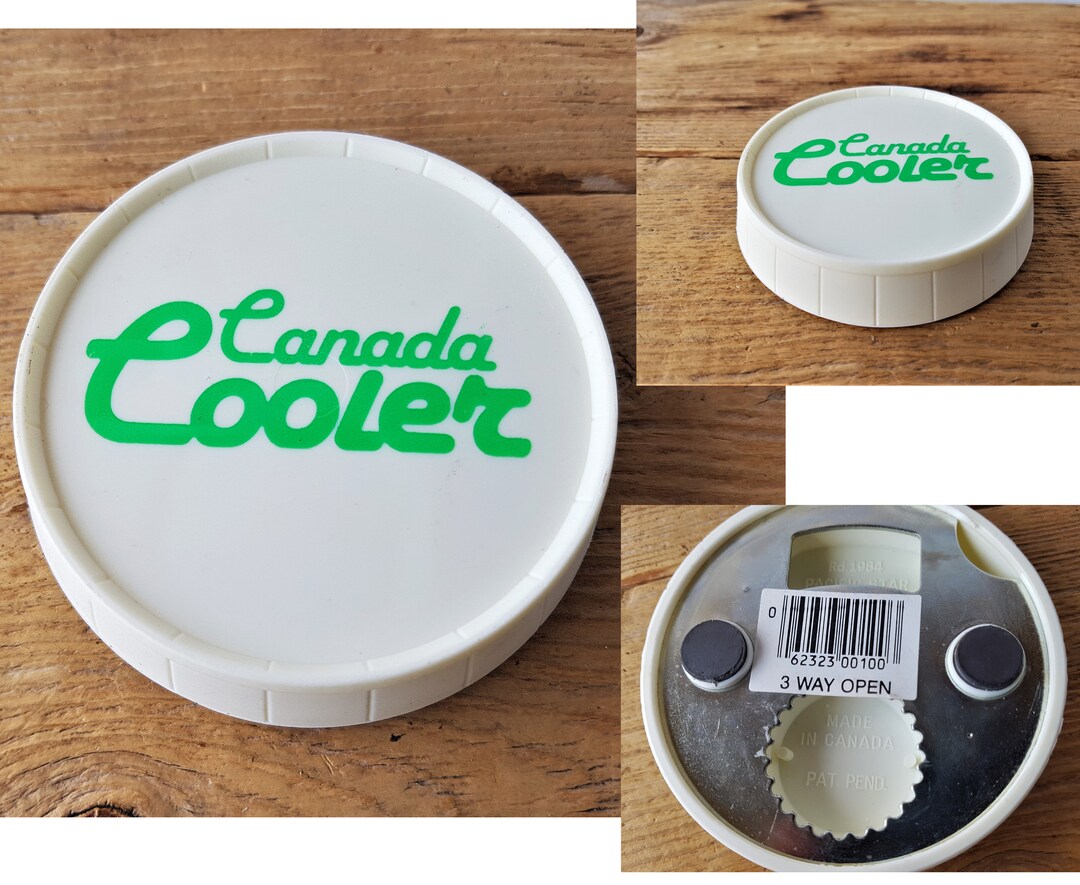 Vintage 80s CANADA COOLER 3 Way Bottle Opener Round Magnetic Twist Cap ...