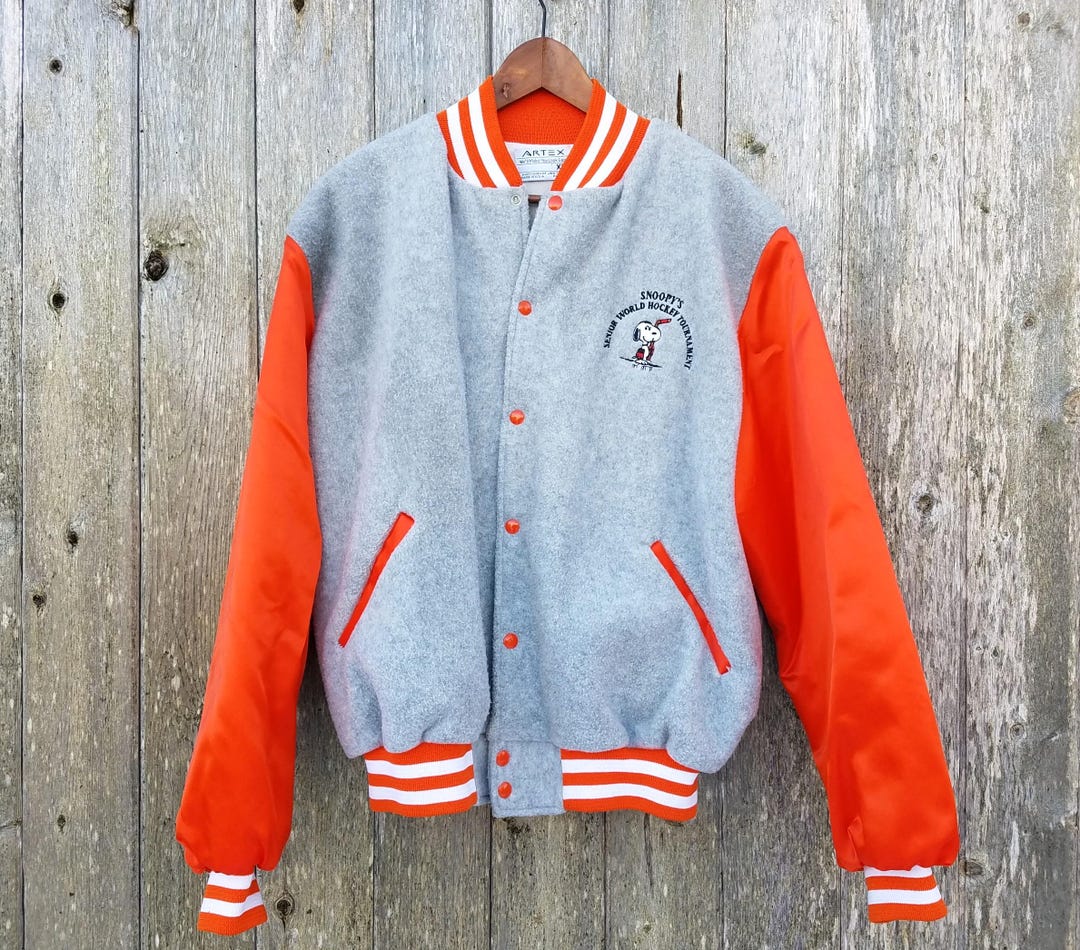 Vintage SNOOPY'S Senior World Hockey Tournament Fleece & Satin Varsity ...