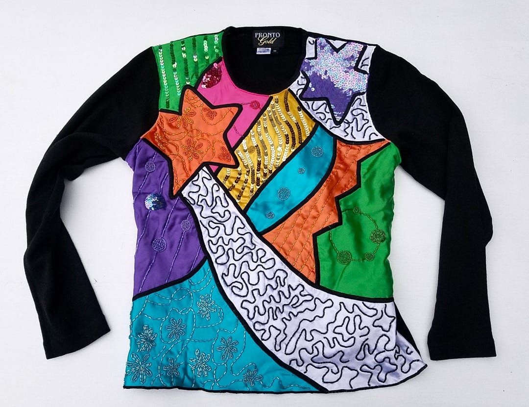 Vintage 80s Wacky Crazy Shooting Star Multi Colored Shiny Sequinned ...