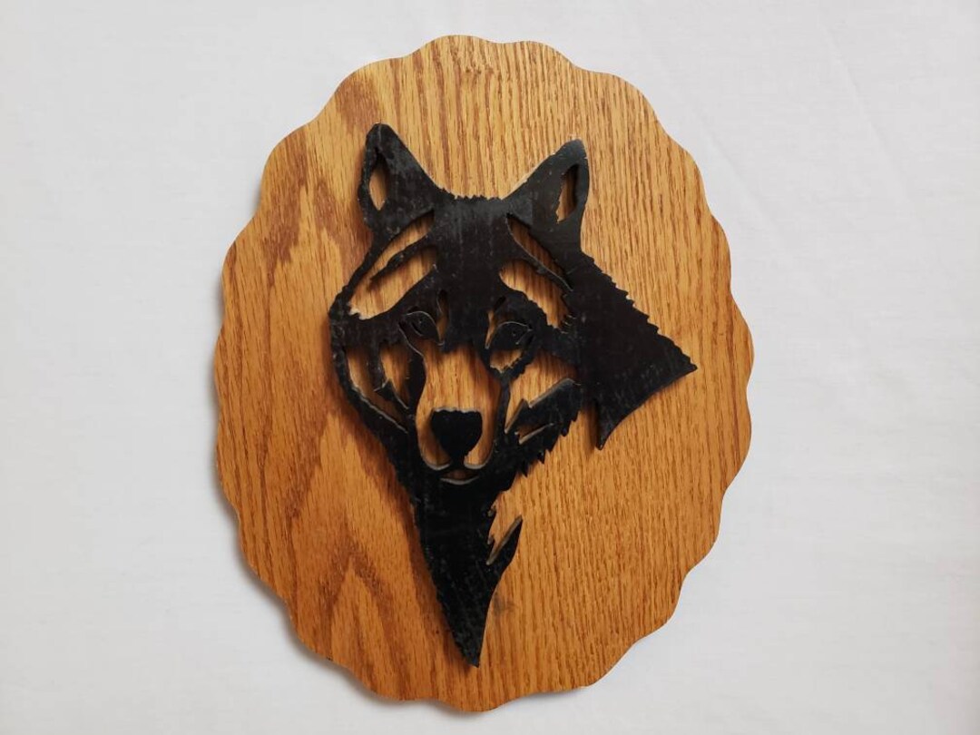 Vintage 3D Black WOLF Plaque on Oak Wood - Carved Cutout Made in Canada ...
