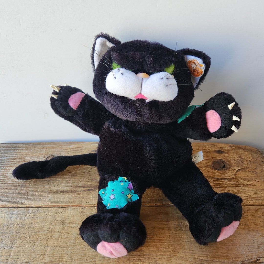 1996 Plush Cat Puppet- Black & White -tuxedo Scared Cat- "patches ...