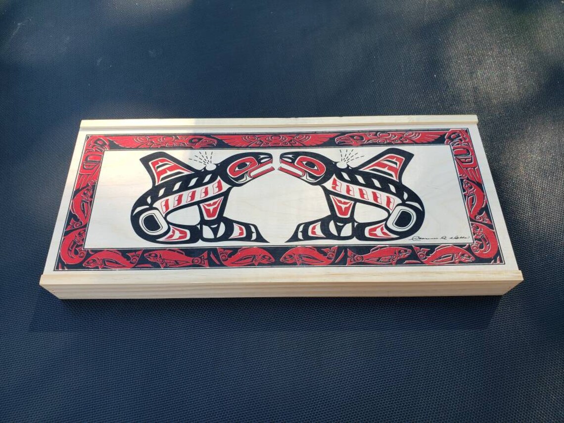 Vintage 80s Haida Sliding Cedar Wood Box Pacific NW Orca | Etsy