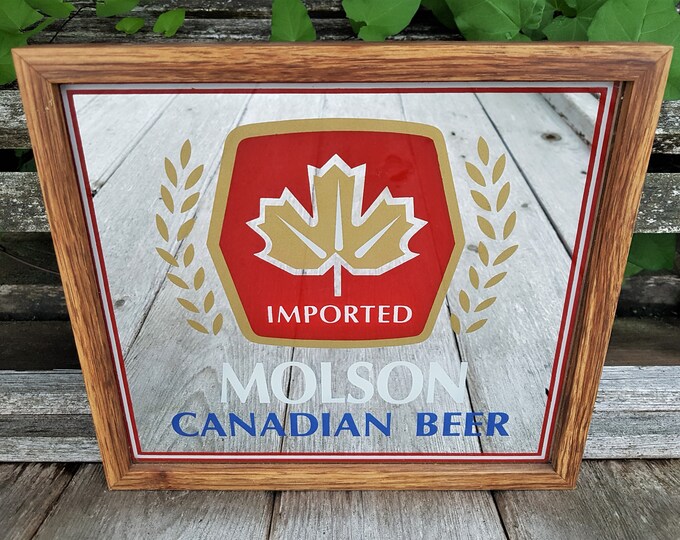 Vintage MOLSON CANADIAN BEER Imported Bar Mirror Wooden Framed Retro ...